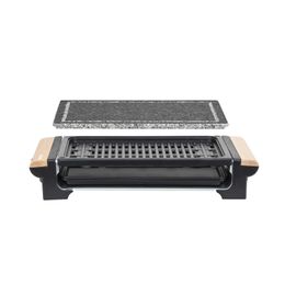 H.Koenig RP320 Barbecue Elektro-Tischgrill / Marmor-Grillplatte / Grillrost / 1300 W / Holzgriffe / Schwarz