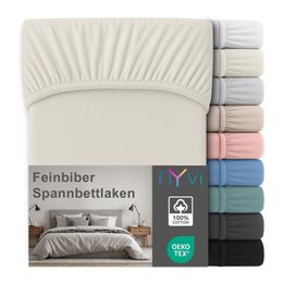 NYVI Feinbiber Spannbettlaken Deluxe f&uuml;r Matratzen bis 25 cm Stegh&ouml;he - Extra Warm & Weich, 100% Baumwolle, B&uuml;gelfrei, Vorgekrumpft Farbe:Creme;Gr&ouml;&szlig;e:200x200 cm