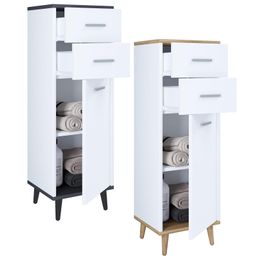 Vcm Badm&ouml;bel Midischrank Seitenschrank Ma&szlig;e: H. 97 x B. 32 x T. 28 cm 2 Schubladen 1 Dreht&uuml;r 2 F&auml;cher &ndash; Landos