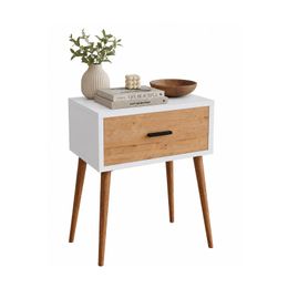 Vcm Beistelltisch Nachttisch mit Schublade, 45 x 30 x 56 cm, Holzoptik, modernes Retro-Design - Singol L