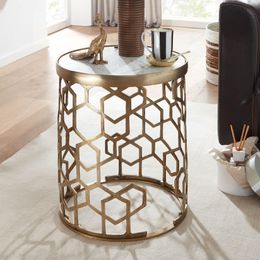 Beistelltisch FineBuy Sofatisch Echter Marmor &Oslash; 44cm Tisch Wohnzimmertisch Rund