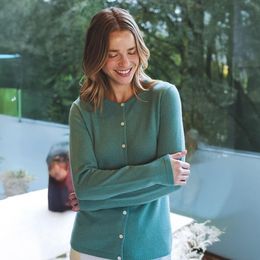 LANDS' END Kaschmir-Cardigan mit rundem Ausschnitt, Damen, size: regular, Gr&uuml;n, Kaschmir, by Lands' End