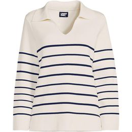 LANDS' END Feinstrick-Polopullover f&uuml;r Damen, Damen, size: regular, Elfenbein, Baumwolle, by Lands' End