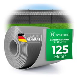 Novatool Premium PP 125m Rollen Sichtschutzstreifen f&uuml;r Doppelstabmattenzaun Fenster GRAU f&uuml;r 50 Reihen Stabmattenzaun Sichtschutzstreifen langlebig & witterungsbest&auml;ndig Zaunelemente Sichtschutz