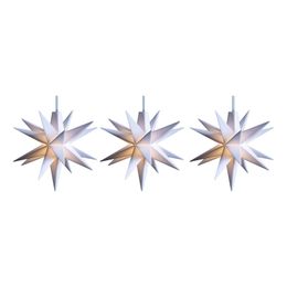 3x Weihnachtssterne LED Dekostern Klein 12cm WEISS mit Batteriefach f&uuml;r 3 AA Batterien 6h Timerfunktion (1 ,5m Kabel) INNENRAUM DEKO 3D Stern 18 Zackig Leuchtstern LED Weihnachtsbeleuchtung