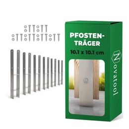 Novatool 6x Einschlagbodenh&uuml;lsen-Set H-Form 101x101x600 mm , Bodenh&uuml;lse Sonnenschirm Pfostentr&auml;ger Zaunpfosten Holzpfosten Bodenh&uuml;lsen Einschlagh&uuml;lse Erdspie&szlig; zum Einschlagen , verzinkt , mit Schrauben