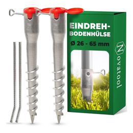 Novatool 2x Eindrehbodenh&uuml;lsen-Set f&uuml;r Rohre mit &Oslash; 26-65 mm , Bodenh&uuml;lse Sonnenschirm Pfostentr&auml;ger Einschraubh&uuml;lse Boden Schraubh&uuml;lse , Alternativ zu Bodeneinschlagh&uuml;lse Einschlagbodenh&uuml;lse