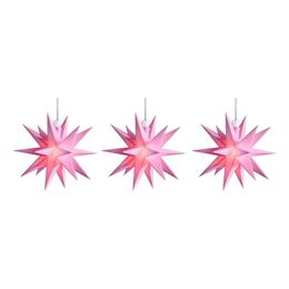 3x LED Dekosterne Klein 12cm ROSA mit Batteriefach f&uuml;r 3 AA Batterien 6h Timerfunktion (1 ,5m Kabel) Weihnachtsdeko Kinderzimmer Batterie 3D Stern 18 Zackig Leuchtstern LED Pink Lichterkette