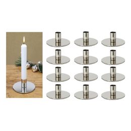 12er-Set Stabkerzenhalter Metall Silber 10x5cm weihnachtliche Tischdeko Kerzenst&auml;nder Kerzenpin scandic chic Home Deko Vintage Kerzenhalter Retro Wohnzimmerdekoration Dekoschale