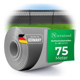 Novatool Premium PP 75m Rollen Sichtschutzstreifen f&uuml;r Doppelstabmattenzaun Fenster GRAU f&uuml;r 30 Reihen Stabmattenzaun Sichtschutzstreifen langlebig & witterungsbest&auml;ndig Zaunelemente Sichtschutz