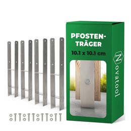Novatool 4x Einschlagbodenh&uuml;lsen-Set H-Form 101x101x600 mm , Bodenh&uuml;lse Sonnenschirm Pfostentr&auml;ger Zaunpfosten Holzpfosten Bodenh&uuml;lsen Einschlagh&uuml;lse Erdspie&szlig; zum Einschlagen , verzinkt , mit Schrauben