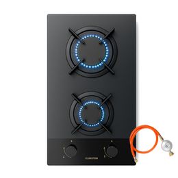 Klarstein Goldflame Nano Gaskochfeld 2 Messingbrenner Nano-Beschichtung LPG/Erdgas Schwarz 2 Brenner