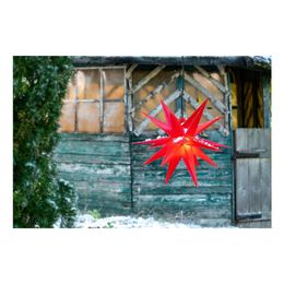 Weihnachtsstern beleuchtet Faltstern 55cm Dekostern ROT hochwertiger Kunststoffstern f&uuml;r Gl&uuml;hbirne mit Timer Funktion 3D Stern 18 Zackig Leuchtstern Weihnachtslicht Winterbeleuchtung 3D Stern