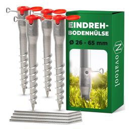 Novatool 4x Eindrehbodenh&uuml;lsen-Set f&uuml;r Rohre mit &Oslash; 26-65 mm , Bodenh&uuml;lse Sonnenschirm Pfostentr&auml;ger Einschraubh&uuml;lse Boden Schraubh&uuml;lse , Alternativ zu Bodeneinschlagh&uuml;lse Einschlagbodenh&uuml;lse