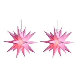 2er SPARSET LED Dekosterne Klein 12cm ROSA mit Batteriefach f&uuml;r 3 AA Batterien 6h Timerfunktion (1 ,5m Kabel) Weihnachtsdeko Fenster beleuchtet 3D Stern 18 Zackig Leuchtstern LED Pink Kinder
