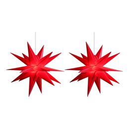 2X Weihnachtsstern beleuchtet Faltstern 55cm Dekosterne ROT hochwertiger Kunststoffstern f&uuml;r Gl&uuml;hbirne mit Timer Funktion 3D Stern 18 Zackig Leuchtsterne Weihnachtslichter Winterbeleuchtung