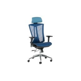 Carmen 7577 Ergonomischer B&uuml;rostuhl mit Netzr&uuml;cken, Kopfst&uuml;tze, 3D-Armlehnen und Alu-Fu&szlig;kreuz &ndash; Blau