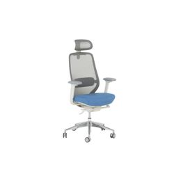 Carmen GLAND Ergonomischer B&uuml;rostuhl mit Netzr&uuml;cken, Kopfst&uuml;tze, Lordosenst&uuml;tze, 4D-Armlehnen und Alu-Fu&szlig;kreuz &ndash; Blau/Grau