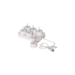 STAR TRADING Teelicht Set Flamme Charge , 6 Teelichter , wei&szlig; , USB Kabel , Ladeplatte , Warmwei&szlig;