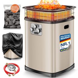 Kesser&reg; Gas-Feuerstelle Aura, 18 kW Heizer, Outdoor, 360&deg; W&auml;rmeverteilung, Terrassenfeuer f&uuml;r Garten, Terrasse & Balkon, bis 120 m&sup2;, Bimssteine, Schutzcover, Deckel, 6 Std. Brenndauer, IP54