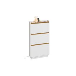 sobuy Schuhschrank, Schuhkipper, Schuhregal mit 3 T&uuml;ren Wei&szlig; 72x15x126cm Nordisch