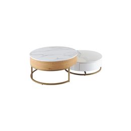 Carmen TAMPA 1 Couchtisch-Set &Oslash; 80 cm &ndash; Wei&szlig;/Buche