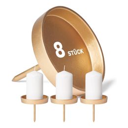 8X Kerzent&uuml;lle ohne Dorn 8 ,5cm Gold Aluminium Kerzenteller zur Dekoration Adventskranzdekor Stecken Kerzenhalter Metall rund Kerzenpick Weihnachtsdekoration Kerzenst&auml;nder