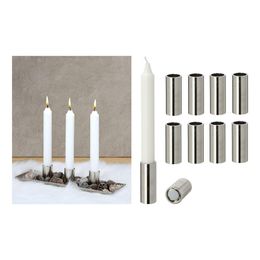 8X Kerzenhalter f&uuml;r Stabkerzen magentisch Silber 2 ,5x7 ,5cm Tischdekoration Kerzent&uuml;lle Wohnzimmerdeko Kerzenst&auml;nder weihnachtlich Candle Holder scandic chic Magnet Tafelkerzen