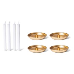 Kerzenst&auml;nder Stabkerzen 4er-Set Gold 18cm mit LED Premium Stabkerze Echtwachs batteriebetrieben elektrisch Adventskranz Kerzenteller scandic chic Candle Holder Stabkerzenhalter Weihnachten