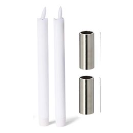 2er-Set Kerzenst&auml;nder magnetisch Silber 2 ,5x5cm mit Premium LED- Stabkerzen Tafelkerzen Flackereffekt elektrisch Adventskranzkerzenhalter Candle Holder weihnachtliche Tischdekoration