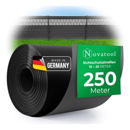 Novatool 10x 25m Rolle PP Premium Sichtschutzstreifen f&uuml;r Doppelstabmatten ANTHRAZIT RAL 7016-19 cm hoch - 100 Reihen Stabmattenzaun Sichtschutzstreifen GRAU mit Rillen Zaunelemente Sichtschutz