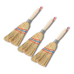 Novatool 3X Kleiner Besen Reisigbesen mit Stiel kurz 28cm Strohbesen Kinder Hexenbesen klein Garden Broom Mini Besen klein IDEAL als Kinderbesen & Campingbesen
