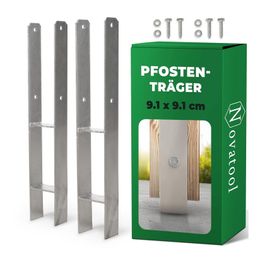 Novatool 2x Einschlagbodenh&uuml;lsen-Set H-Form 91x91x600 mm , Bodenh&uuml;lse Sonnenschirm Pfostentr&auml;ger Zaunpfosten Holzpfosten Bodenh&uuml;lsen Einschlagh&uuml;lse Erdspie&szlig; zum Einschlagen , verzinkt , mit Schrauben
