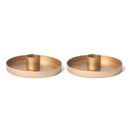 2er-Set Stabkerzenhalter 14cm Metall rund Tafelkerzen Gold matt Kerzenhalter Adventskranz Weihnachtsdekoration Candle Holder Kerzenpick Kerzenteller Dekoschale Weihnachten scandic chic