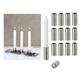 12x Stabkerzenhalter magnetisch Silber 2 ,5x7 ,5cm Stabkerzen Tischdekoration Adventskranz Candle Holder Wohnzimmerdeko Weihnachten Dekotablett Kerzenst&auml;nder Magnet Kerzenhalter Tafelkerzen