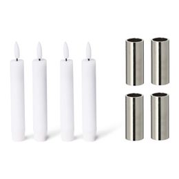 4X Kerzenst&auml;nder magnetisch 2 ,5x7 ,5cm Silber mit LED-Tafelkerze Echtwachs Premium Flackereffekt Kerzenpick weihnachtliche Tischdekoration Adventskranz Candle Holder Wohnzimmerdekoration