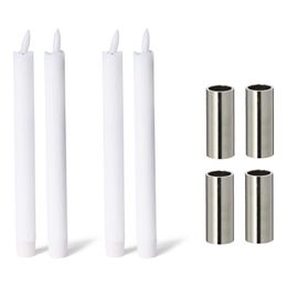 2er-Set Stabkerzenhalter Silber 2 ,5x5cm Premium LED-Stabkerze Echtwachs Flackereffekt Weihnachtsdekoration Candle Holder Magnet Metall Adventskranz scandic chic Tafelkerzen Kerzenhalter