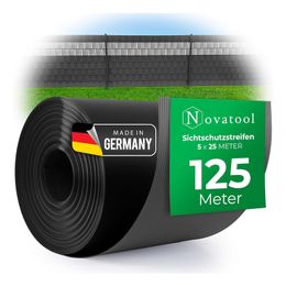 Novatool 5x 25m Rolle PP PREMIUM Sichtschutzstreifen f&uuml;r Doppelstabmatten ANTHRAZIT 19 cm hoch - 50 REIHEN Stabmattenzaun Sichtschutzstreifen GRAU mit Rillen Zaunelemente Sichtschutz Hohe Qualit&auml;t