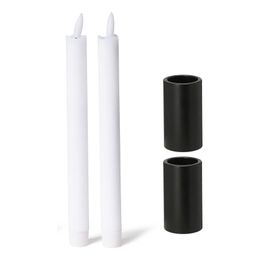 2er-Set Kerzenst&auml;nder magnetisch SCHWARZ 2 ,8x7 ,5cm mit LED-Stabkerzen Tafelkerzen Echtwachs elektrisch batteriebetrieben Premium weihnachtliche Tischdekoration scandic chic Weihnachten