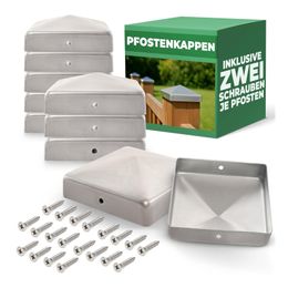 Novatool 10er-Set Edelstahl Pfostenkappen 91x91mm mit Schrauben , Pfostenabdeckung Pfostenkappe 9 ,1cm Holzpfosten Zaunpfosten Abdeckung Abdeckkappen Abdeckkappe Zaunkappe Zaunkappen Pfostenschuhe