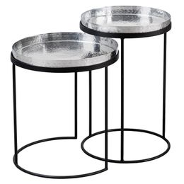 Riess Ambiente riess-ambiente Beistelltisch ELEMENTS - 2er Set 55cm silber Hammerschlag handmade rund