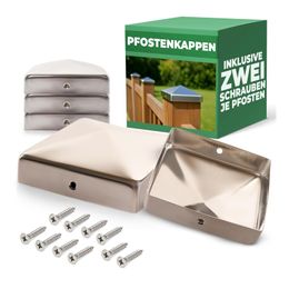 Novatool 5 St&uuml;ck Edelstahl Pfostenkappen 71x71mm mit Schrauben , Pfostenabdeckung Pfostenkappe 7 ,1cm Holzpfosten Zaunpfosten Zaun Abdeckung Abdeckkappen Abdeckkappe Zaunkappe Zaunkappen Pfostenschuhe
