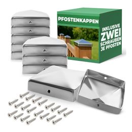 Novatool 10er-Set Edelstahl Pfostenkappen 71x71mm mit Schrauben , Pfostenabdeckung Pfostenkappe 7 ,1cm Holzpfosten Zaunpfosten Zaun Abdeckung Abdeckkappen Abdeckkappe Zaunkappe Zaunkappen Pfostenschuhe