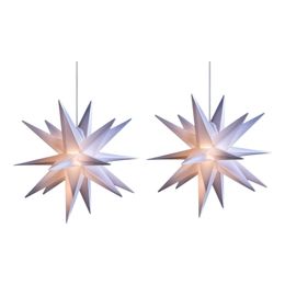2er Set Weihnachtsstern beleuchtet LED Dekostern 55cm Weiss hochwertiger Kunststoffstern mit Timer Funktion 3D Stern 18 Zackig Leuchtstern Faltstern Weihnachtslicht Winterbeleuchtung 3D Stern