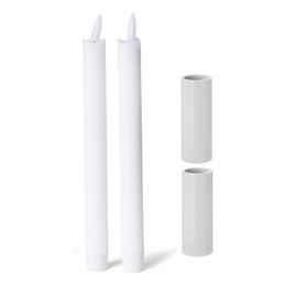 2er-Set Kerzenst&auml;nder magnetisch Weiss 2 ,8x5cm mit Premium LED-Stabkerzen Tafelkerzen Echtwachskerzen flammenlos batteriebetrieben scandic chic Weihnachten Adventskranzkerzenhalter