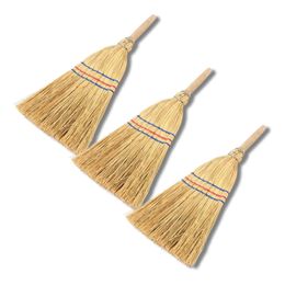 Novatool 3X Kleiner Besen Reisigbesen mit Stiel kurz 40cm Strohbesen Kinder Hexenbesen klein Garden Broom Mini Besen klein IDEAL als Kinderbesen & Campingbesen