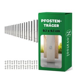 Novatool 10x Einschlagbodenh&uuml;lsen-Set H-Form 91x91x600 mm , Bodenh&uuml;lse Sonnenschirm Pfostentr&auml;ger Zaunpfosten Holzpfosten Bodenh&uuml;lsen Einschlagh&uuml;lse Erdspie&szlig; zum Einschlagen , verzinkt , mit Schrauben