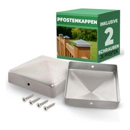 Novatool 2X Pfostenkappen 91x91mm verzinkt mit Schrauben , Pfostenabdeckung Pfostenkappe 9 ,1cm Holzpfosten Zaunpfosten Pfosten Abdeckung Abdeckkappen Abdeckkappe Zaunkappe Zaunkappen Pfostenschuhe