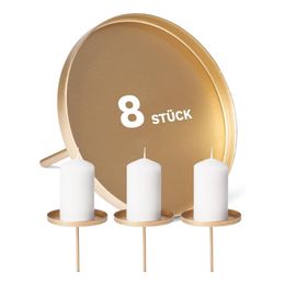 8X Kerzenpick Flach Gold 10cm Durchmesser I Kerzenteller mit Dorn Metall I Adventskerzenhalter Weihnachtsdekoration Kerzenpin I Kerzenstecker f&uuml;r Adventskranz