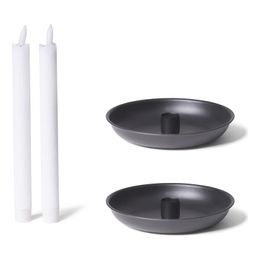 Kerzenst&auml;nder Stabkerzen 2er-Set SCHWARZ Durchmesser 13cm mit Premium LED-Stabkerze Echtwachskerze Flackereffekt Weihnachten Adventskranz Kerzenteller scandic chic Stabkerzenhalter